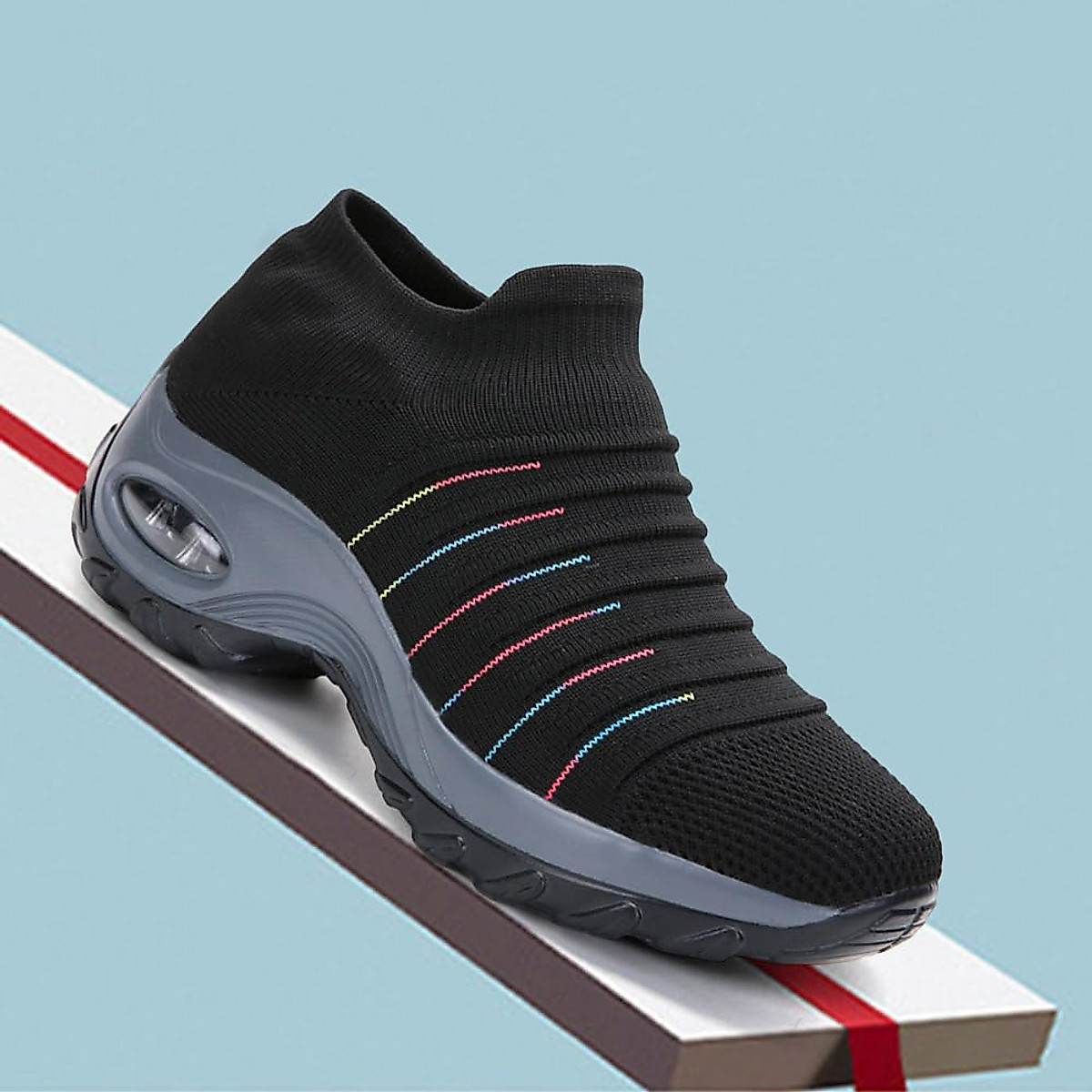 HiGropcore Women's Slip on Walking Shoes Mesh Air Cushion Sock Sneakers Lady Girls Nurse Arch Support Platform Loafers