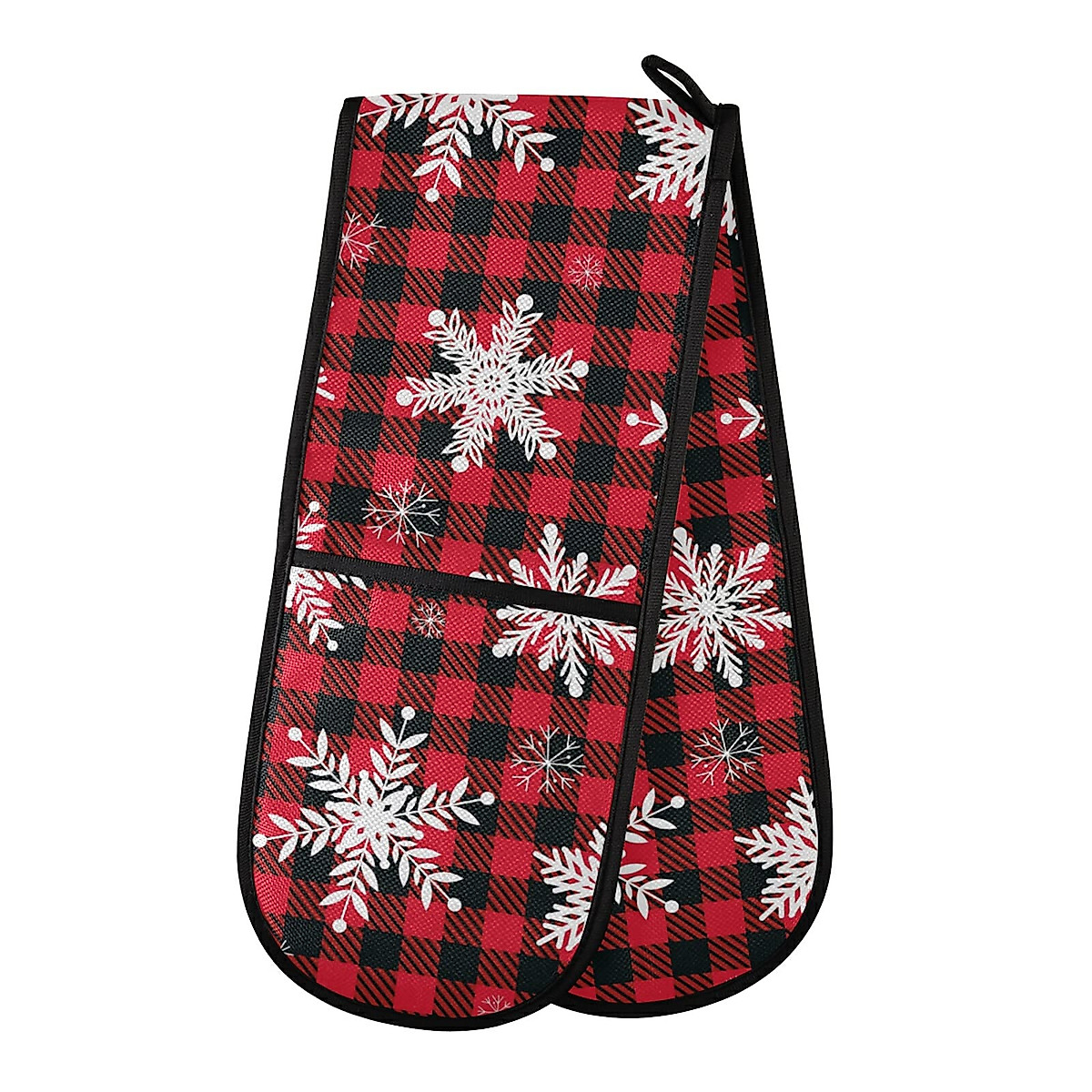 Christmas Double Oven Mitt Christmas Snowflake Checkered Plaid Heat Resistant Cooking Gloves for BBQ Cooking Baking Grilling Microwave Kitchen