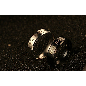 His Beauty Engraved Ring Silver Stainless Steel Womens Anniversary Engagement Wedding Band Promise Rings (Her Size 8)