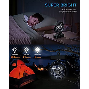 REENUO Portable Camping Fan, Small Tent Fan with Hanging Hook, 40 Working Hours Rechargeable USB Battery Fan with LED Lights for Desk, Bedroom, Travel & Emergency Kit