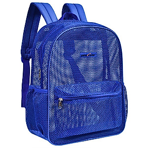USPECLARE Heavy Duty Semi-Transparent Mesh Backpack，See Through College Student Backpack (Blue)
