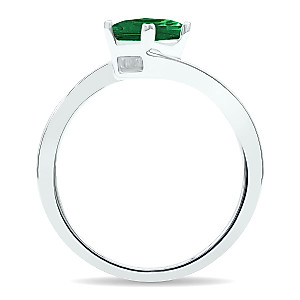 SZUL Women's Solitaire Emerald Wave Ring in 10K White Gold