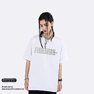 Crewmate Men’s T-Shirt Fashion Big V Letter Printed Shirt Casual Couple Hip Hop Short Sleeve Crystal Diamond T-Shirt