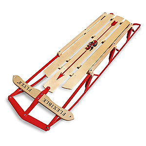 Paricon Flexible Flyer Metal Runner Steel and Wood Snow Sled Slider with Steering Bar, Pre Drilled Holes, and Triple Knee Construction, Red