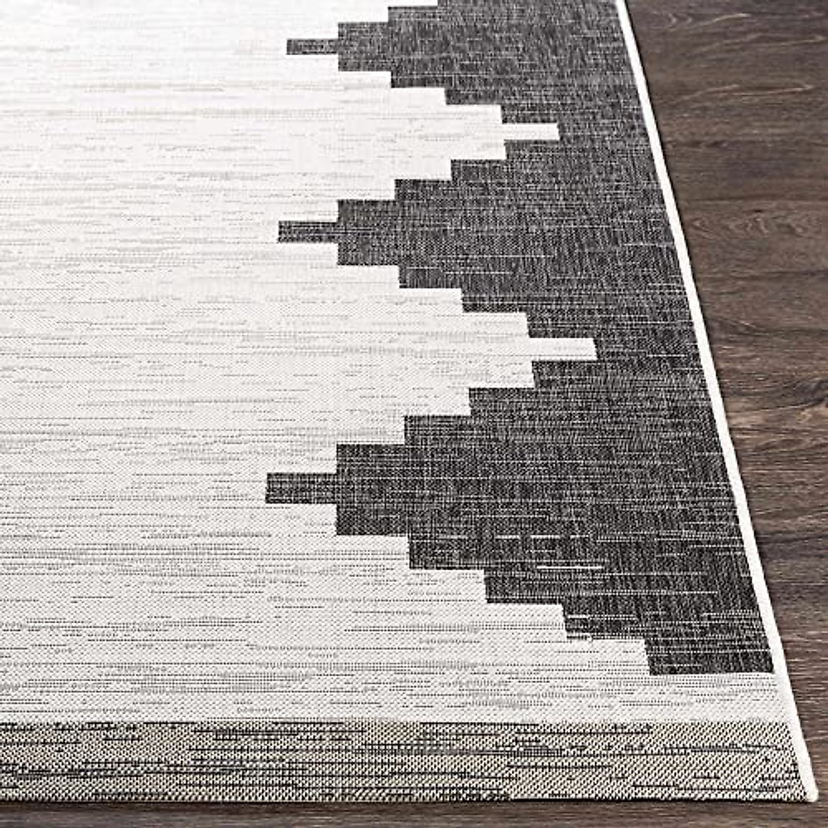 Hauteloom Djugun Outdoor Area Rug - Outside Porch Patio Rug Carpet - Waterproof Rug - Geometric - Black, Gray, Off White, White - 7'10" x 10'2"