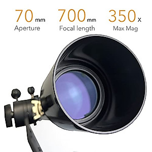 ExploraPro 70AZ Refractor Telescope – 70mm Aperture 700mm Focal Length Manual Alt-AZ Telescope with Slow Motion Control – Smartphone Adapter and Remote Shutter - Spectrum Optical Instruments