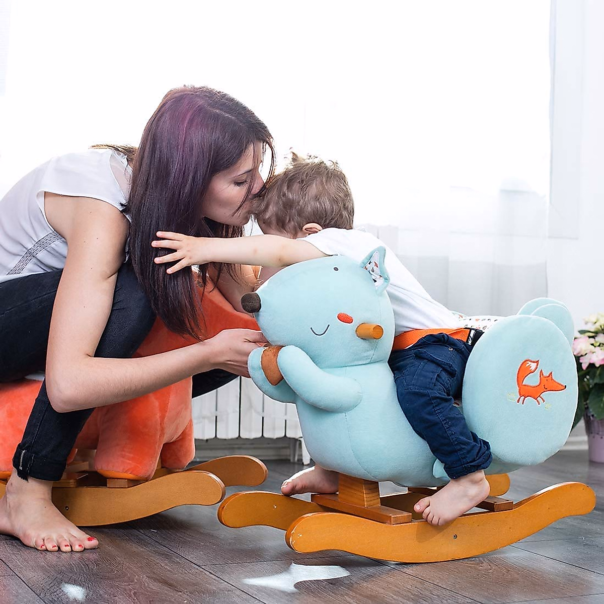 labebe - Baby Rocking Horse, Kids Ride on Toy, Wooden Riding Horse for 6 Months Up Boy&Girl, Toddler/Child Outdoor&Indooor Toy Rocker, Plush Stuffed Animal Rocker Chair, Infant Gift - Blue Squirrel