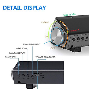 TOPROAD Sound Bar | Soundbar Wired and Wireless Bluetooth 5.0 Speaker | Built in Mic | for Cell Phone/Tablet/Projector and Support TV with AUX/RCA Output
