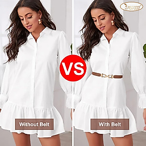 JASGOOD 3 Pack Women Stretchy Waist Belt Retro Elastic Skinny Belt for Ladies with Gold Buckle