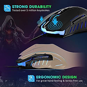 WEEMSBOX Wired Gaming Mouse [Breathing RGB LED] [Plug Play] High-Precision Adjustable 7200 DPI, 7 Programmable Buttons, Ergonomic Computer USB Mice for Windows/PC/Mac/Laptop Gamer