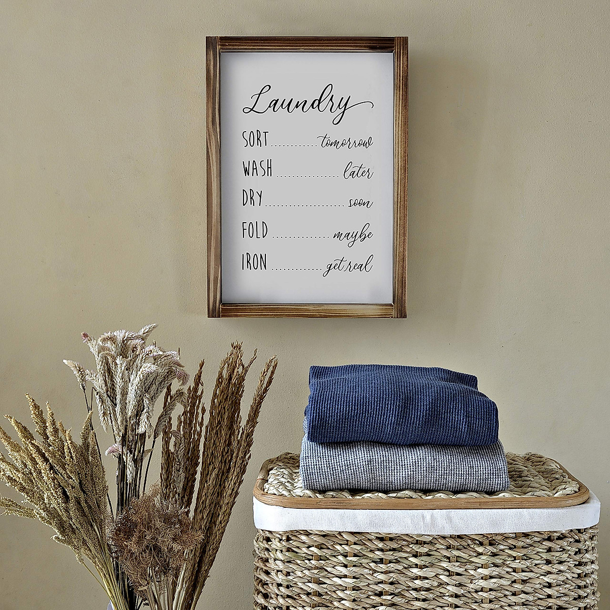 Laundry Time Sign - Laundry Room Wall Decor - Laundry Sign, Modern Farmhouse Decor, Laundry Room Rules Sign, Laundry Room Decor with Solid Wood Frame - 11 x 16 Inches