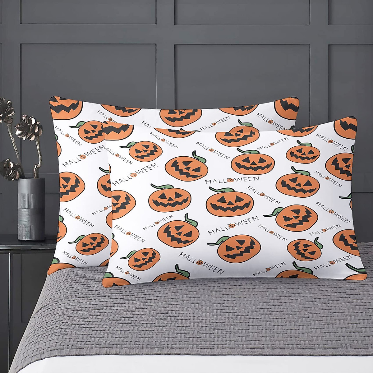 Halloween Pillow Cases Standard Size Set of 2 - Spooky Pumpkin Lantern Pillowcase for Kids Boys - Reversible Printed Decorative Bed Pillow Covers - Wrinkle, Fade & Stain Resistant, with Hidden Zipper