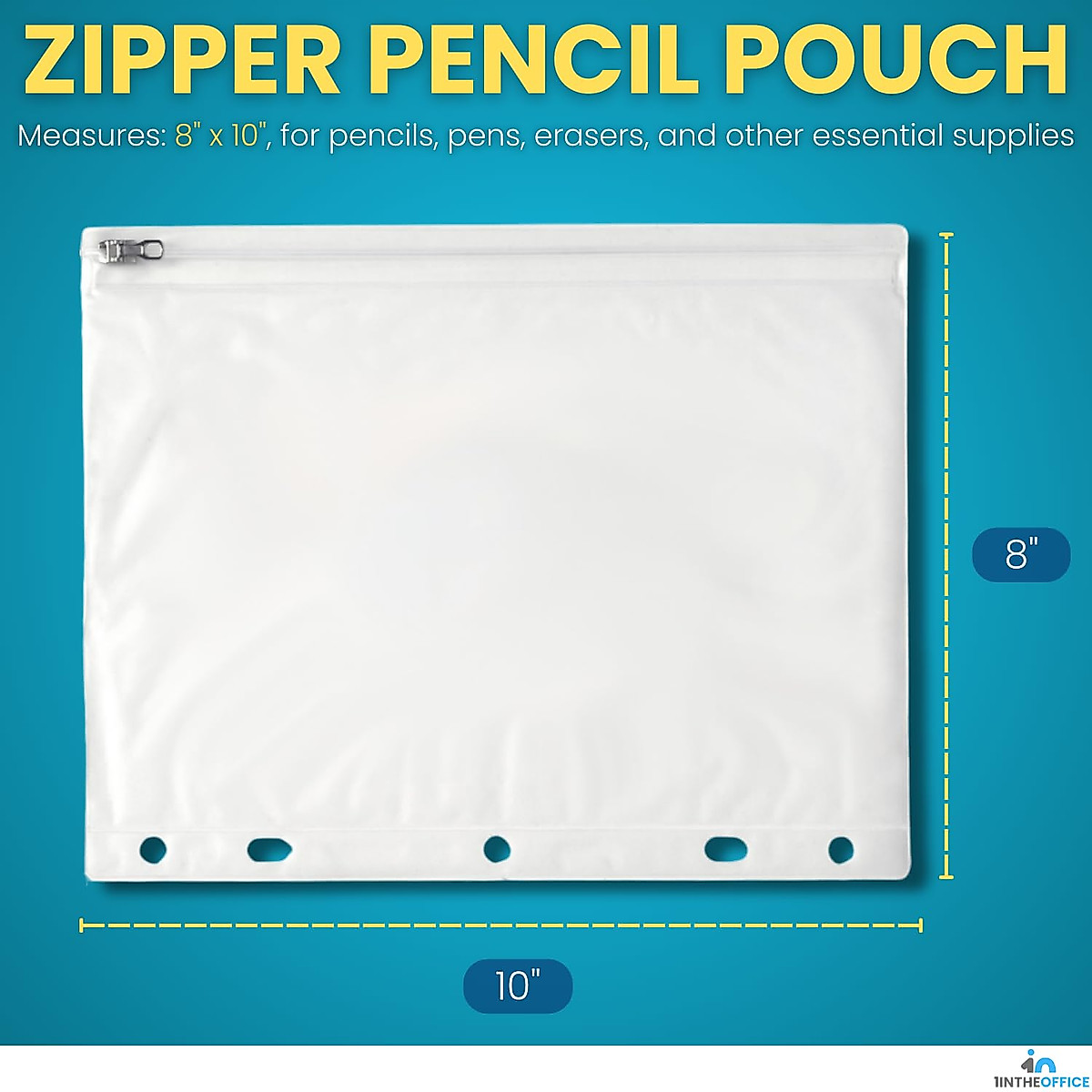 1InTheOffice Pencil Pouch for 3 Ring Binder, Binder Pencil Pouch, Zipper Pencil Pouch, 10" x 8", Clear, 4 Pack