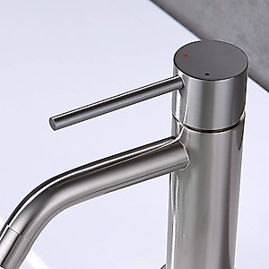 Brushed Nickel Single Hole Bathroom Faucets Single Handle, JXMMP Brushed Bathroom Vanity Sink Faucet with Pop Up Drain Assembly and 6 inch Deck Plate