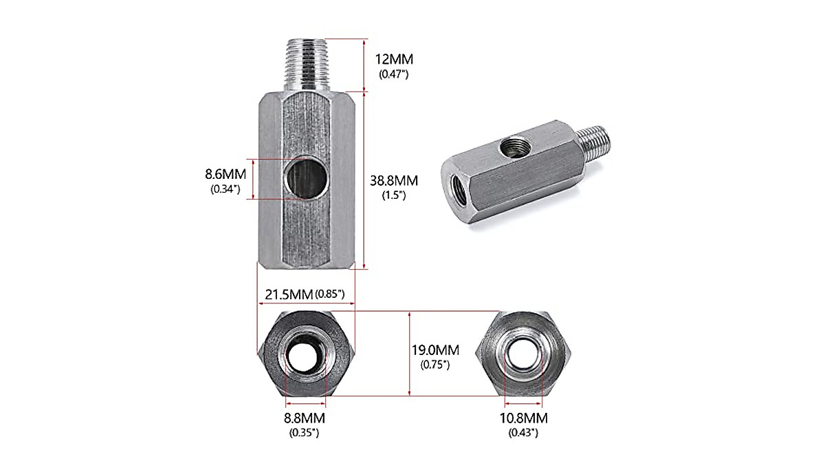 Stainless Steel 1/8'' BSPT Oil Pressure Sensor Adapter