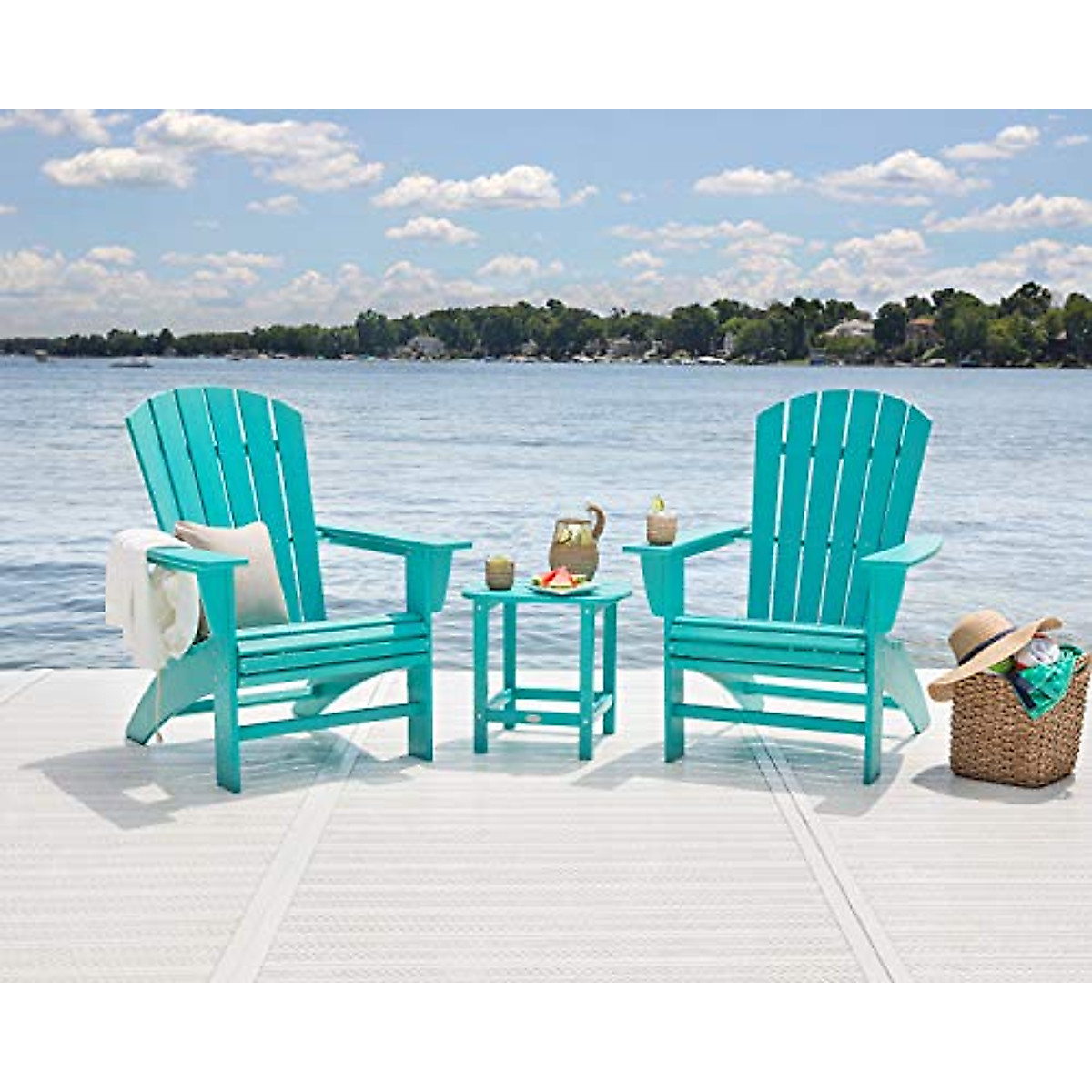 POLYWOOD Nautical 3-Piece Curveback Adirondack Chair Set with Side Table