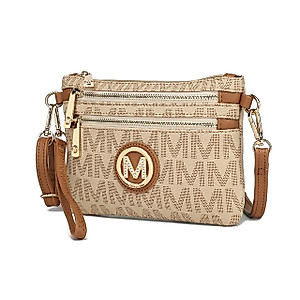 MKF 2 in 1 Crossbody Bags for Women, Wristlet Purse - Ladys Small PU Leather Messenger Handbag - Adjustable Strap Beige