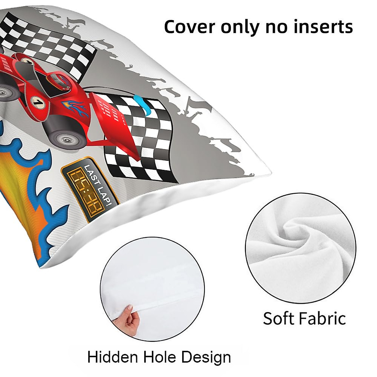 Yekiua Racing Car Pillow Sham Flames Race Car Finish Line Flags Rectangular Pillow Cover Cushion Cover for Bed Couch Sofa King Size 20 X 36 Inches