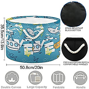 visesunny Funny Submarine Shark Blue Laundry Baskets Fabric Storage Bin Storage Box Collapsible Storage Basket Toy Clothes Shelves Basket for Bathroom,Bedroom,Nursery,Closet,Office