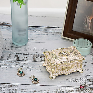 Hipiwe Vintage Jewelry Box, Small Enameled Trinket Box Organizer Rectangular Treasure Chest Box Jewelry Decorative box Keepsake Gift Box Case for Women Girls,3.7x 2.7x 2 inch