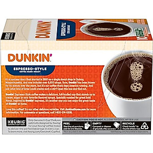 Dunkin' Espresso Style Extra Dark Roast Coffee, 60 Keurig K-Cup Pods