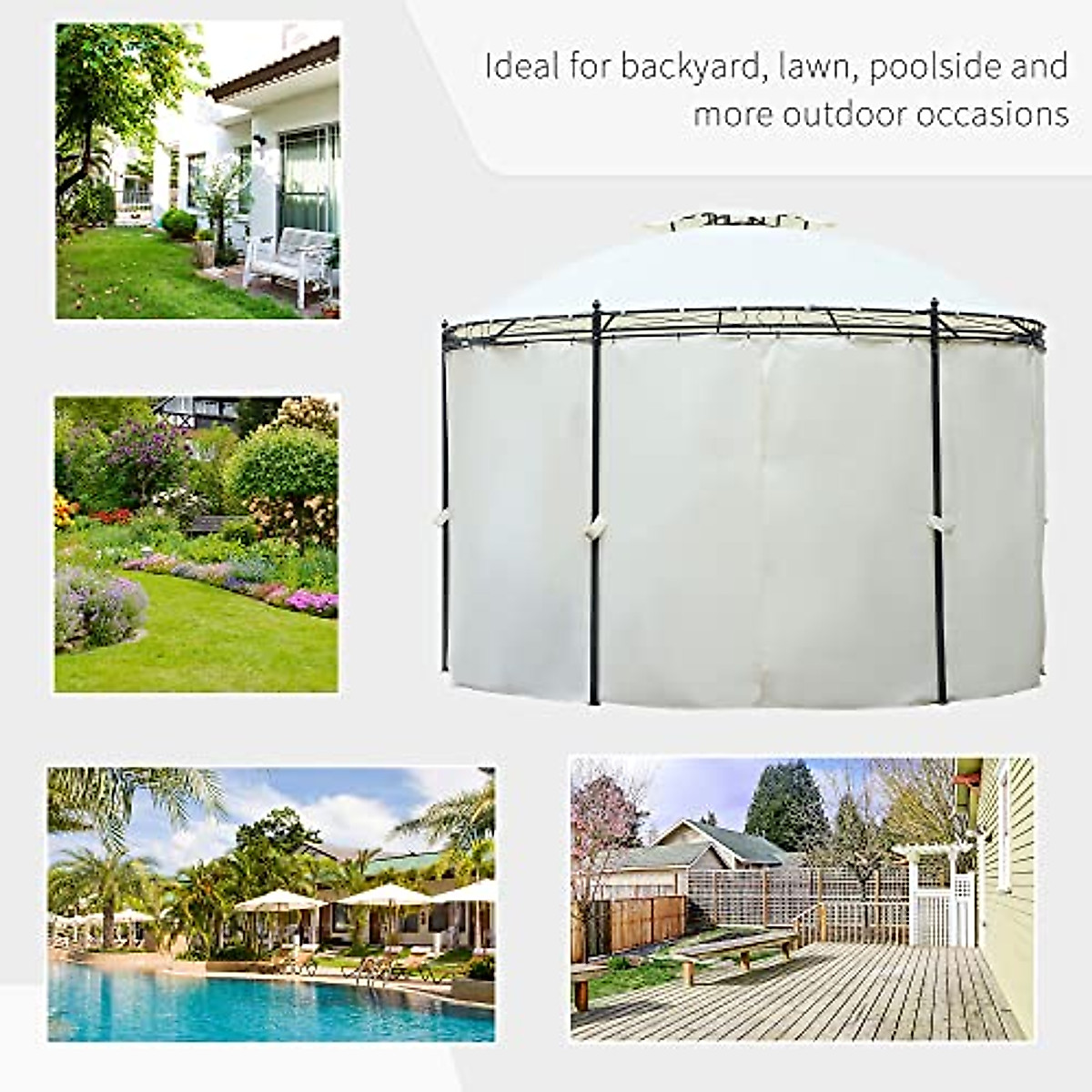 Outsunny 11.5' Patio Gazebo, Outdoor Gazebo Canopy Shelter with Curtains, Romantic Round Double Roof, Solid Steel Frame for Garden, Lawn, Backyard and Deck, Cream White