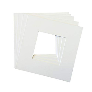 Pack of 5 12x12 Square White Picture Mats with White Core Bevel Cut for 8x8 Pictures