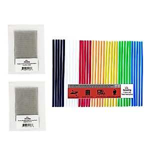 JOUNJIP 7-Color LDPE Welding Rods + Wire Mesh - Includes a 2-Pack of Reinforcing Stainless Steel Mesh and 35 Flat, LDPE Plastic Welding Rods in 7 Colors - For Use with Jounjip Plastic Welding Kit