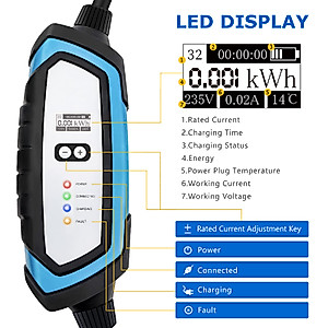 BougeRV Level 2 EV Charger Cable (32A, 25FT) Portable EVSE Electric Vehicle Charging Station (NEMA14-50) Waterproof Indoor/Outdoor Use