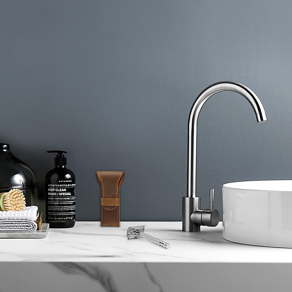 Safety Razor Case, Leather Razor Travel Case, Razor Cover Straight Safety Razor Case,Shaving Accessories-Jeereal