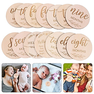 NUOBESTY Baby Monthly Milestone Wooden Cards Wooden Slices First Year Growth Cards Newborn Photo Card Props