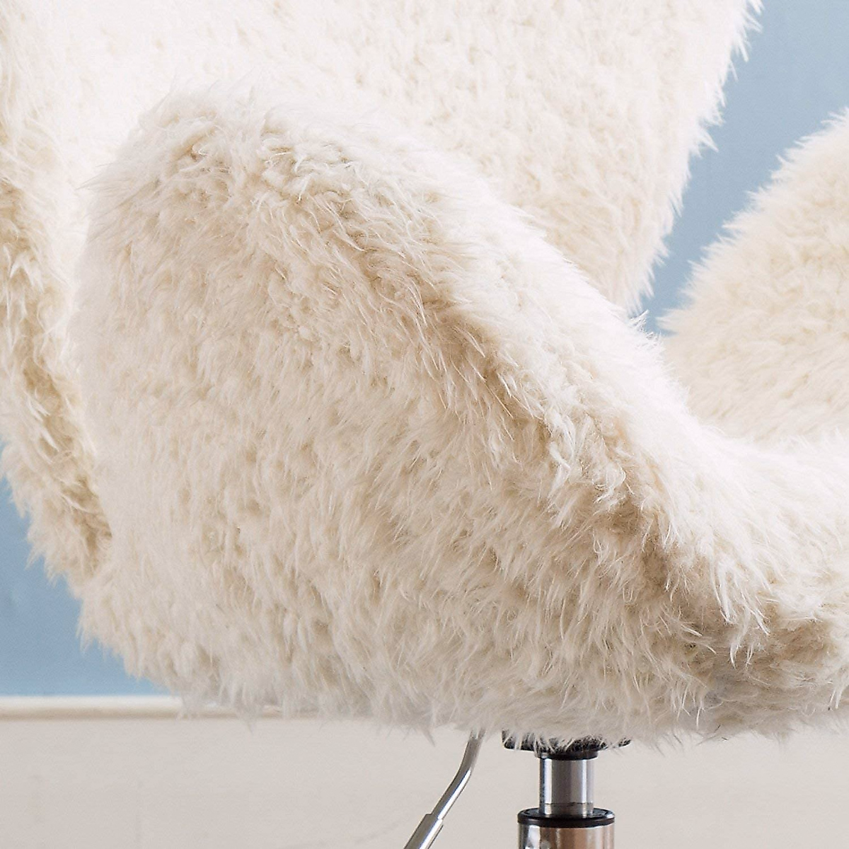 H&Y Hi&Yeah Comfy Faux Fur Cute Desk Chair no Wheels, Swivel Height Adjustable Home Office Chair, Accent Chairs for Living Room, Bedroom, Vanity Chair, Faux Lamb Fur, Ivory