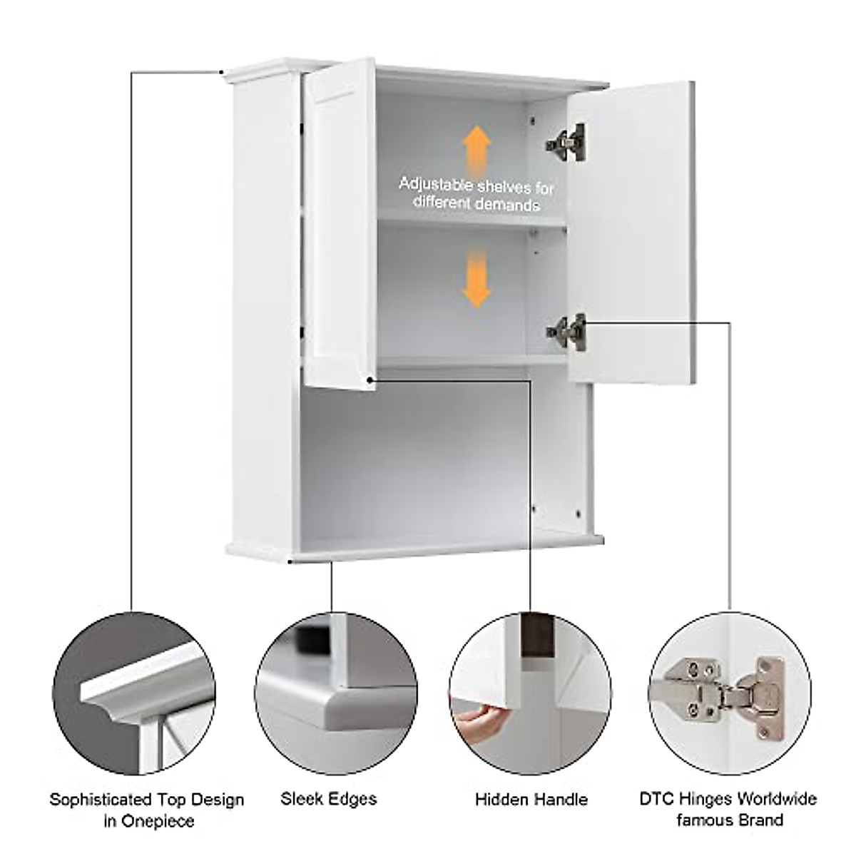 VANIRROR Bathroom Wall Cabinet Wooden Medicine Cabinet Buffering Hinge MDF Material Over Toilet Storage Cabinet 23"x29" and Adjustable Shelves Cupboard Above Toilet Storage Cabinet with Large Space