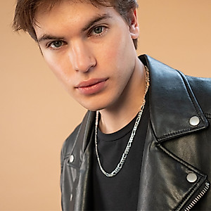 QUADRI Figaro Sterling Silver Chain for Men – 7 mm Mens Necklaces Chains, Men's Solid Real Italian Link Chain 22 Inch, Cadena de Plata 925 para Hombre, Diamond Cut Made in Italy, Gift Box