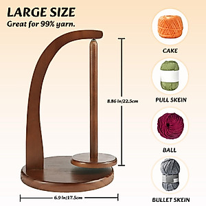 Yarn Holder for Crocheting, Wooden Yarn Ball Holder, Yarn Spinner with Magnetic, Pendulum Yarn Dispenser, Crochet Gift for Knitting Lovers (Brown)