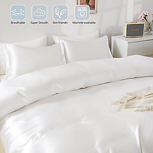 HOdo Home Satin Duvet Cover Queen Size, 3 Piece Silk Like Comforter Cover, Ultra Soft and Breathable Bedding Set with Zipper Closure & Corner Ties