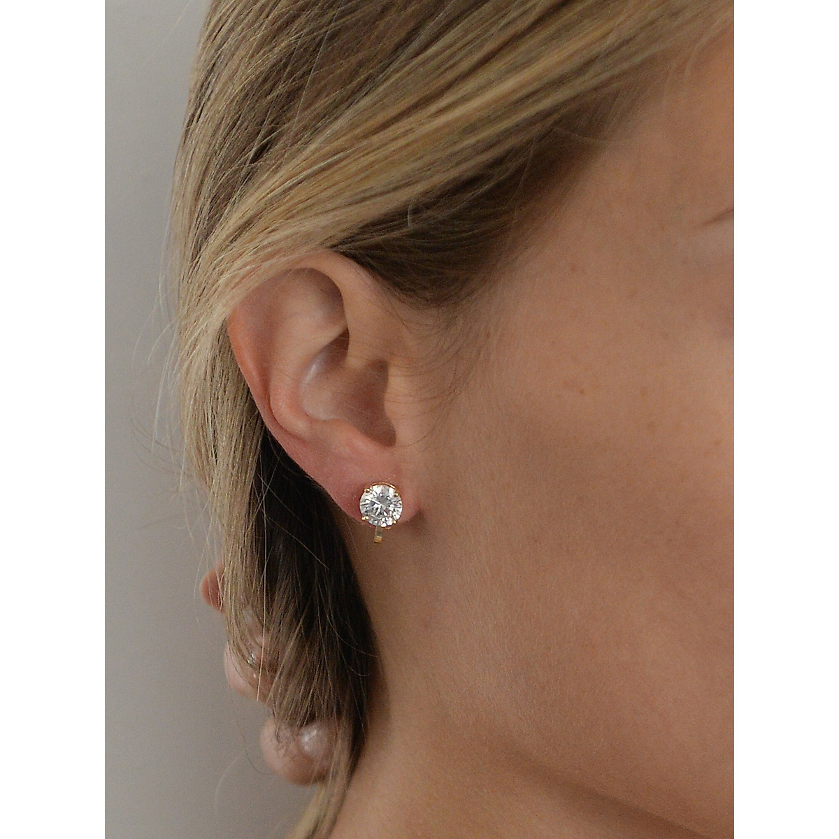 Mariell Gold Cubic Zirconia Crystal Wedding Clip On Stud Earring for Women, 2 Carat CZ, Birthday Gift