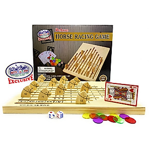 Matty's Toy Stop Deluxe Wooden Horse Racing Derby Game with Dice, Playing Cards & Chips
