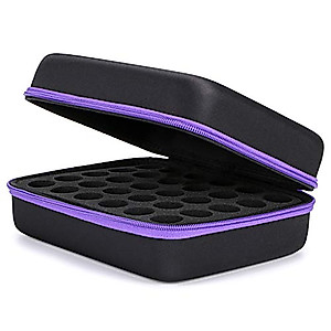 Hipiwe Hard Shell Essential Oil Carrying Case 30 Bottles EVA Essential Oils Storage Bag - Perfect for Essential Oils Bottle with Foam Insert (Black + Purple)