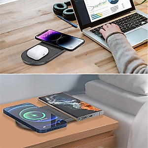 Dual 20W Wireless Charging Pad, 2 in 1 Fast Wireless Charge Mat with Adapter Compatible with iPhone 15 14 13 12 11 Pro max XS XR 8plus, Samsung Galaxy S23 S22 Note20, Air pods Pro/Galaxy Bus (Gary)