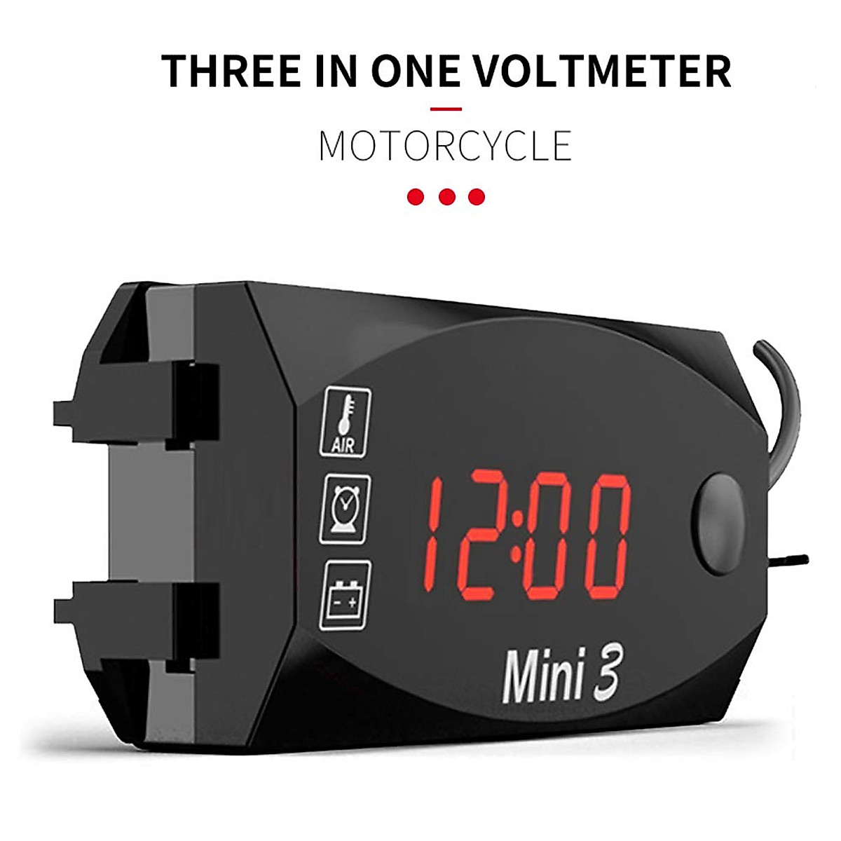 GoolRC Motorcycle DC 6V-30V 3 in 1 Digital Time Clock + Thermometer +Voltage Voltmeter IP67 Waterproof Tester Battery Moniter Gauge for Car Boat Marine