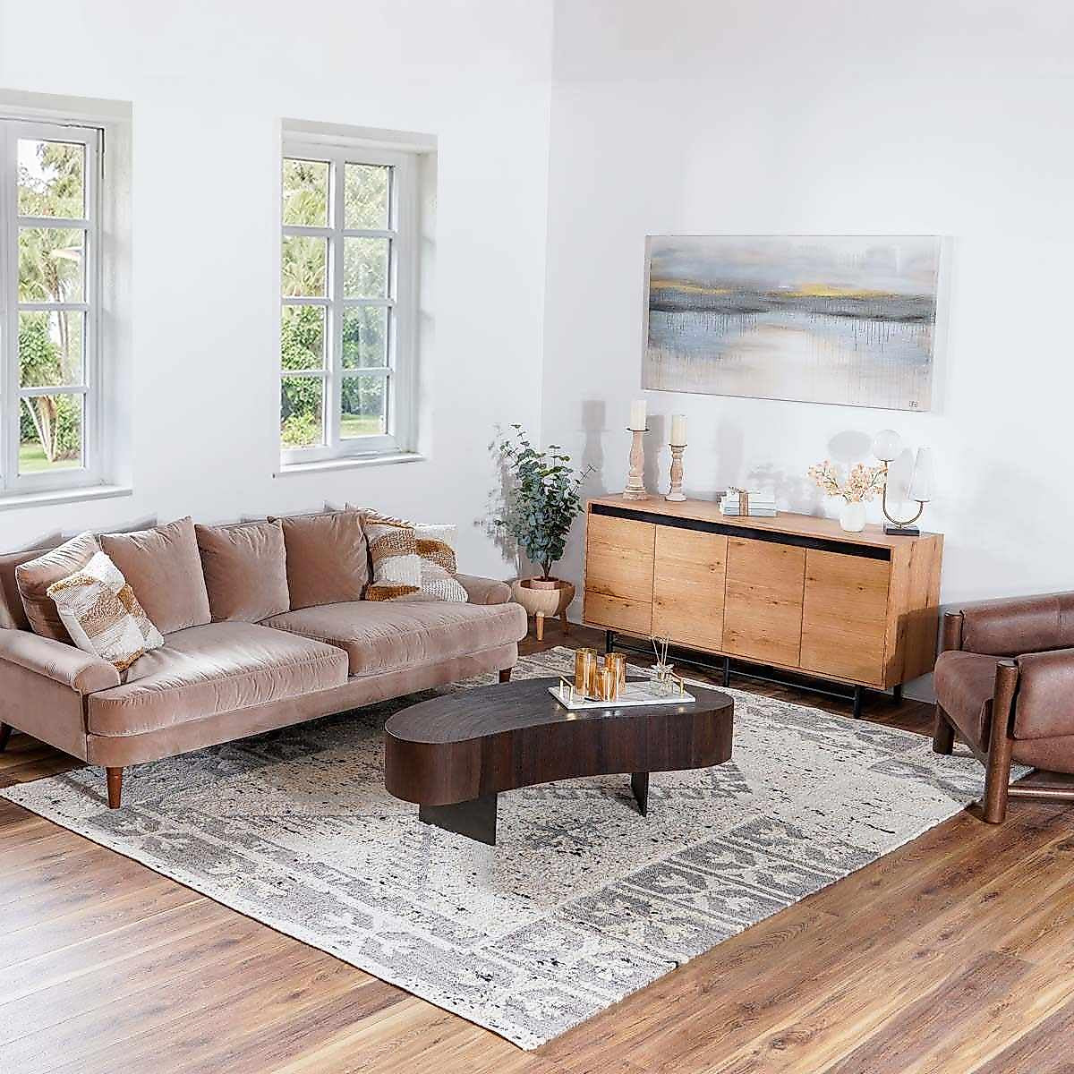 Hauteloom Andop Wool Living Room, Bedroom Area Rug - Bohemian, Transitional - Cream, Gray, Charcoal - 8' x 10'