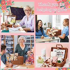 Reallnaive 11 Pcs Teacher Gifts for Women Appreciation Graduation Thank You Gift Include Tumbler, Basket, Ribbon, Bracelet, Card, Towel, Makeup Bag, Plant, Makeup Brushes, Nail Clippers, Socks