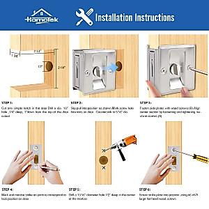 HOMOTEK 2 Pack Privacy Pocket Door Lock Hardware with Pull - Replace Old Or Damaged Sliding Door Locks Quickly and Easily, 2-3/4”x2-1/2”, for 1-3/8” Thickness Door, Brushed Nickel