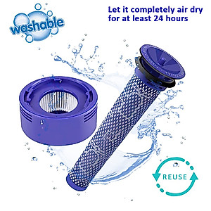 4 Pack Vacuum Filter Replacement Kit with Clean Brush for Dyson V8 Absolute, V8 Animal, V7 Absolute, V7 Motorhead, V7 Animal - 2 HEPA Post Filter, 2 Pre Filter, Replaces Part # 965661-01 & 967478-01