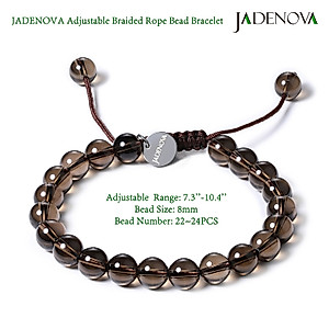 JADENOVA 6/8mm Natural Smoky Quartz Gemstone Bracelets Round Beads Stretch Bracelet Adjustable Beaded Bracelet Couple Distance Bracelets Unisex (2pcs Bracelet Set)