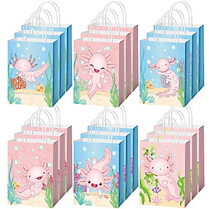 Sumind 24 Pcs Axolotl Party Favor Bags Axolotl Gift Bags Amphibian Themed Waterproof Goodie Bags with Handles for Girl Birthday Baby Shower Party Decorations, 6 Styles
