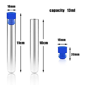 WYKOO 50 Pcs 13ml Clear Plastic Test Tubes with Blue Cap, 16x100mm Vials Container Sample Tubes for Liquid, Scientific Experiments, Craft, Party Supplies, Candy Storage, Home Decoration