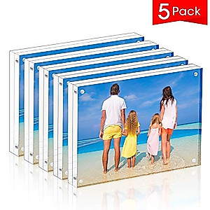 Meetu Acrylic Picture Frame 4x6,Clear Freestanding Double Sided 20mm Thickness Frameless Magnetic Photo Frames Desktop Display with Gift Box Package(5 Pack)