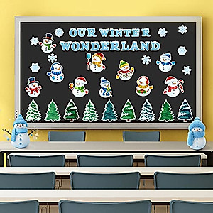 Haooryx 83Pcs Christmas Winter Snowmen Bulletin Board Set Classroom Decoration, Snow Snowman Patterned Paper Cut-Outs Blackboard Border Decor for Xmas Party Home School Classroom Window Wall Decor